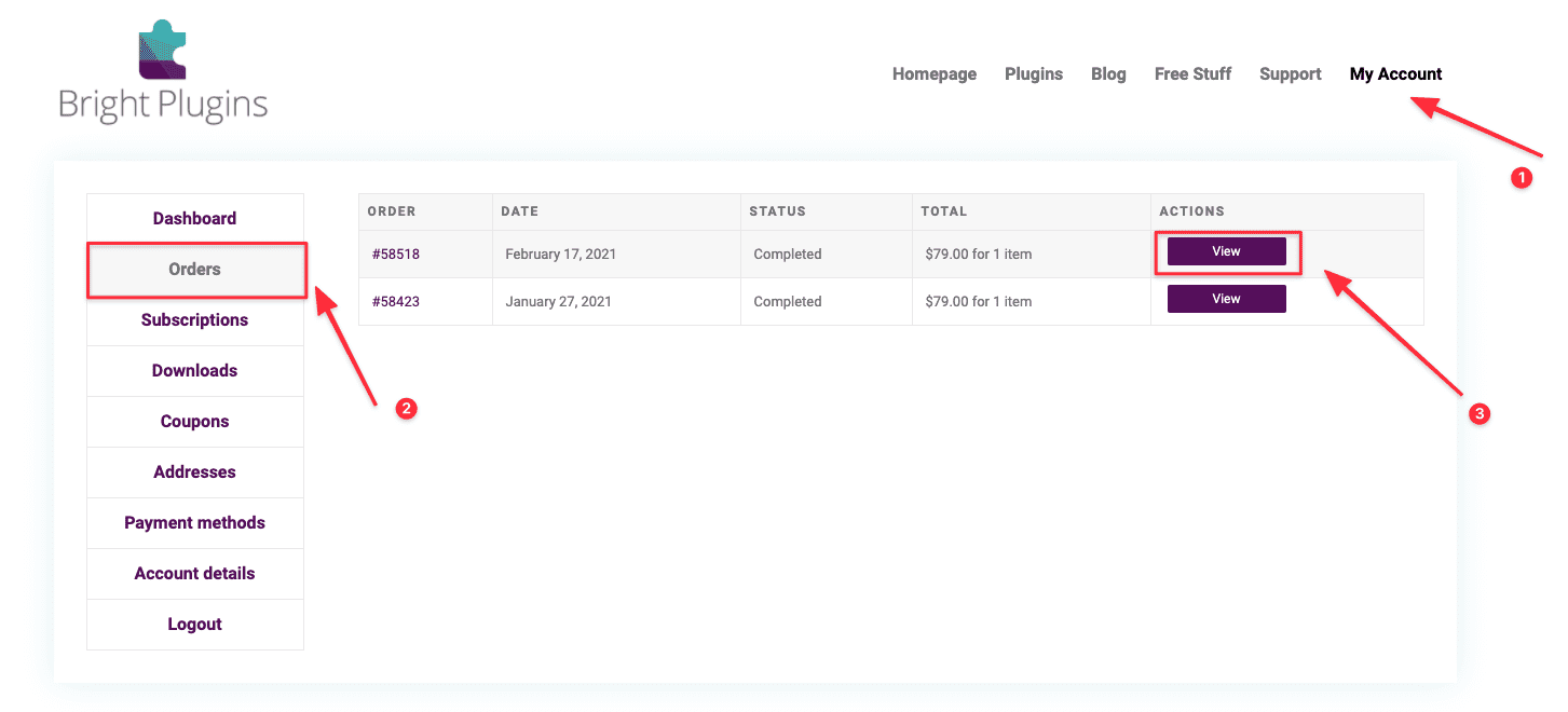 Where Is my license key or order ID? - Bright Plugins